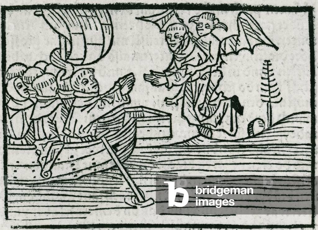 Image of St. Brendan and the demon, illustration from 'The Voyage of by ...