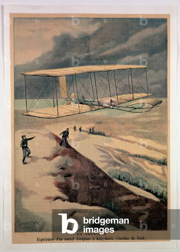 Image of The Wright Brothers testing their new airplane at Kitty Hawk ...