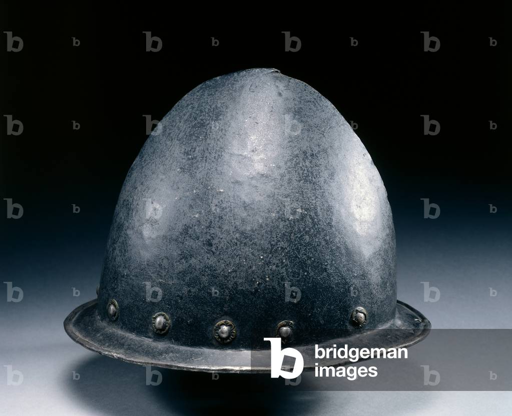 Image of Cabasset, c. 1570 (steel, black paint, brass rosette rivets ...