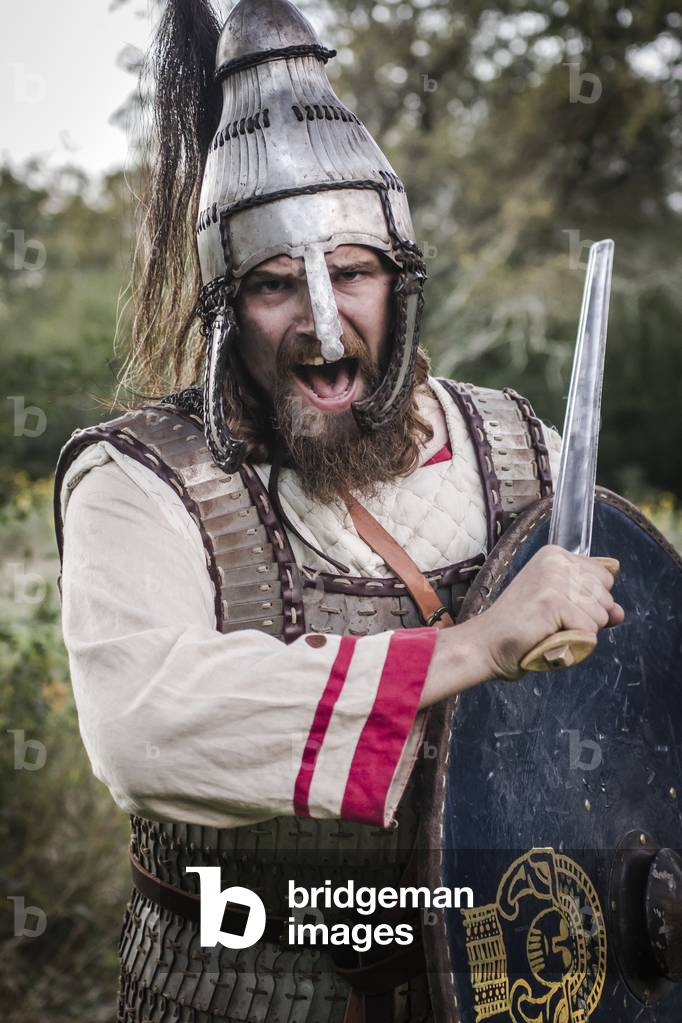Image of Historical reenactment: Langobard Warrior with Avar lamellar ...
