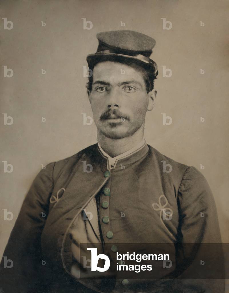 Image of African American soldier in Civil War Union Zouave uniform, during