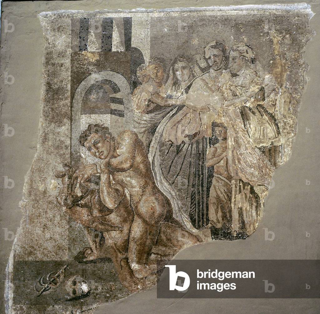 Image of Roman mosaic, Theseus killed the Minotaur, From Formia, Lazio ...