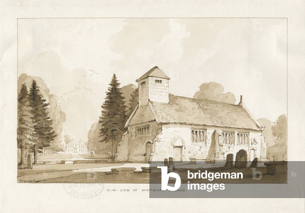 Image of Whitmore Church: sepia drawing, 1838 (drawing) by Wood, Thomas ...