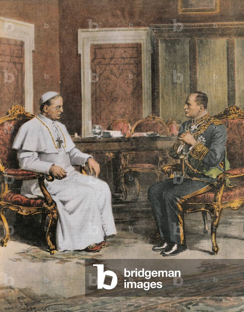 Image of Benito Mussolini in meeting with Pope Pius XI on February by ...