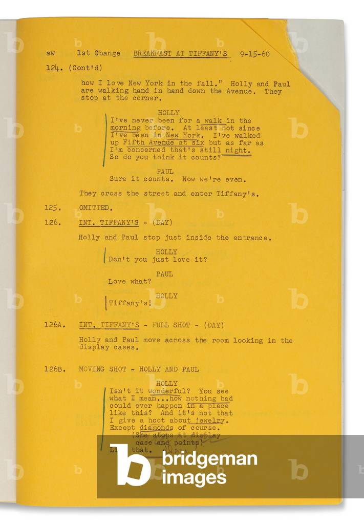 Image of Audrey Hepburn's working script for the 1961 Paramount ...