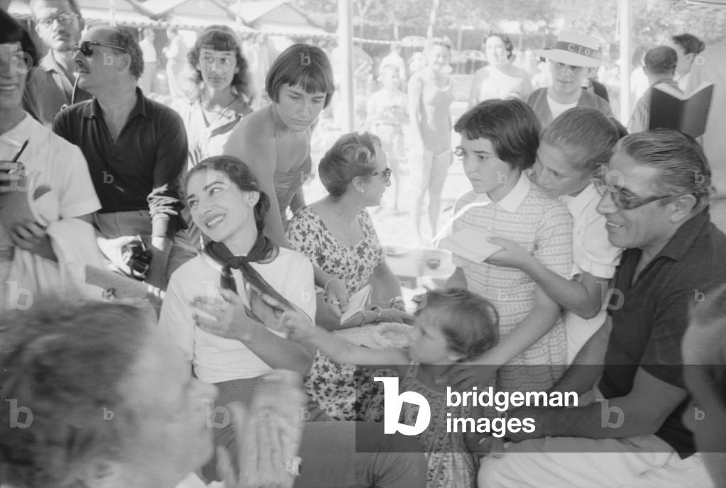 Image of Aristotle Onassis and Maria Callas smiling, Italy, 1957 (b/w ...