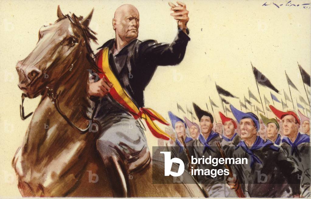 Image of Benito Mussolini (colour litho) by Italian School, (20th century)