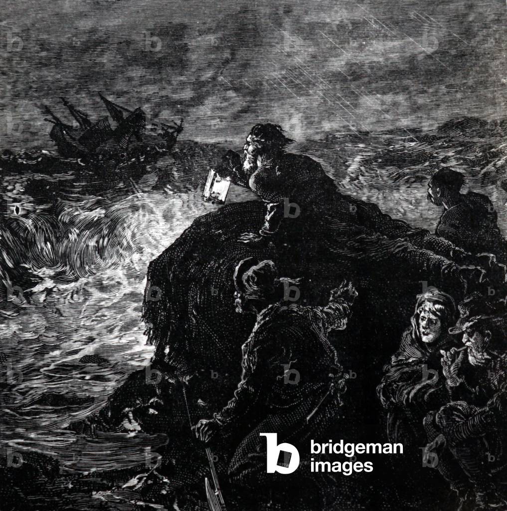 Image of Wreckers luring a ship onto rocks, 1850
