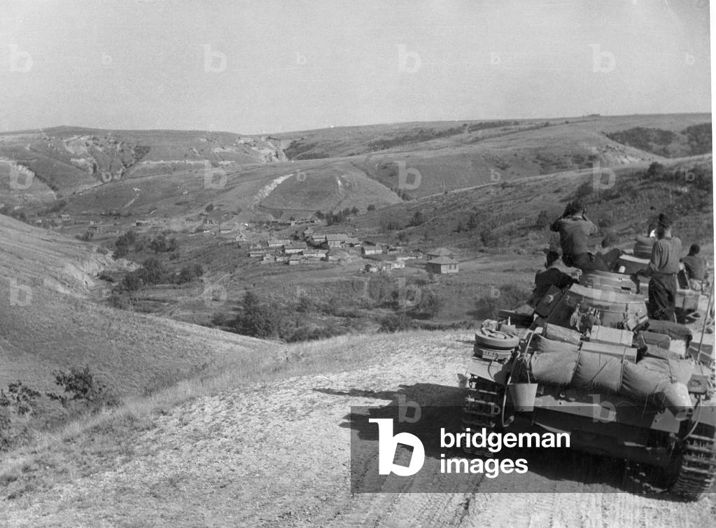 Image of Nazi German tank column passes in the Caucasus, 1942 (b/w