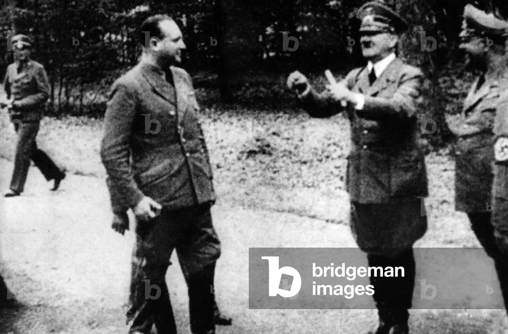 Image of Adolf Hitler's "dance of joy", 1940 (b/w photo)
