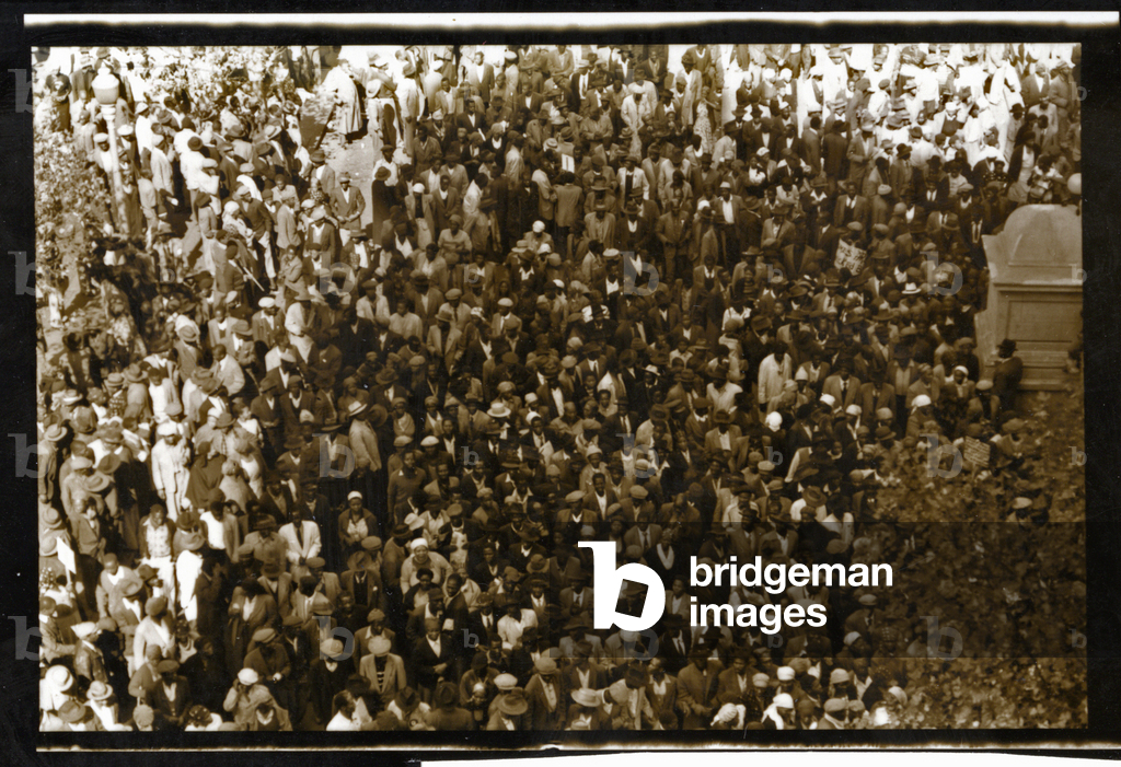 Image of Aerial photograph of a large crowd of people protesting outside