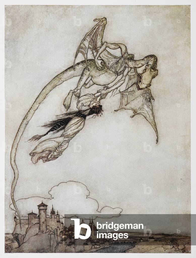 Image of Illustration of a dragon carrying off the princess from The by ...