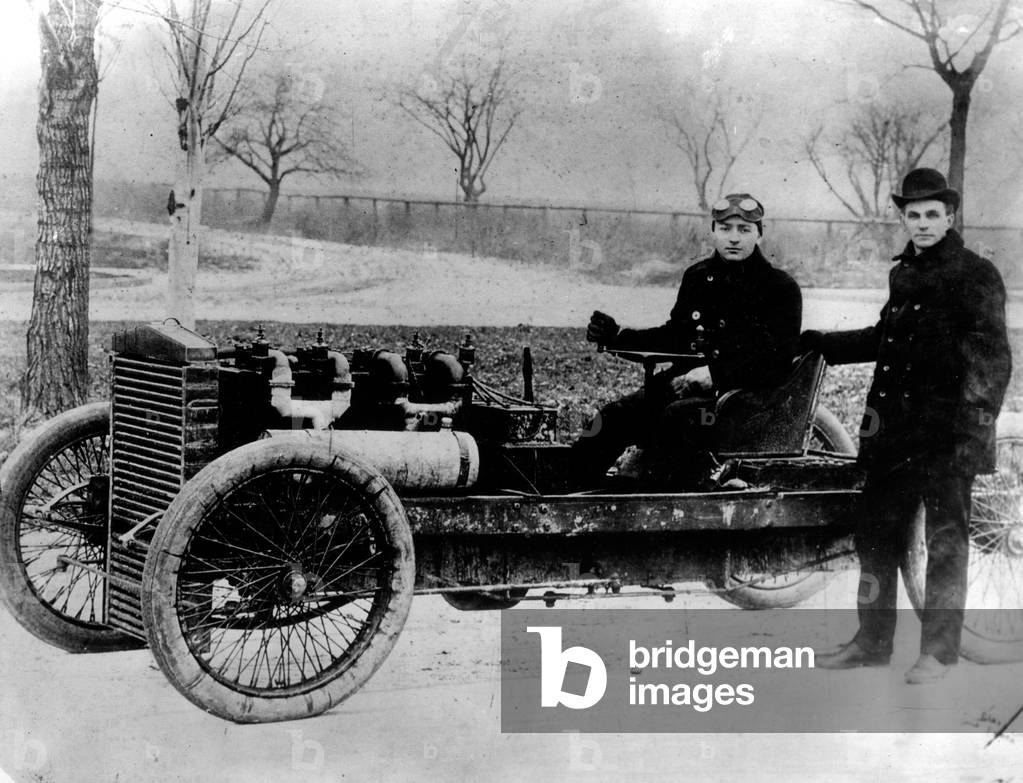 Image of Henry Ford with driver Barney Oldfield in "Old 99", an