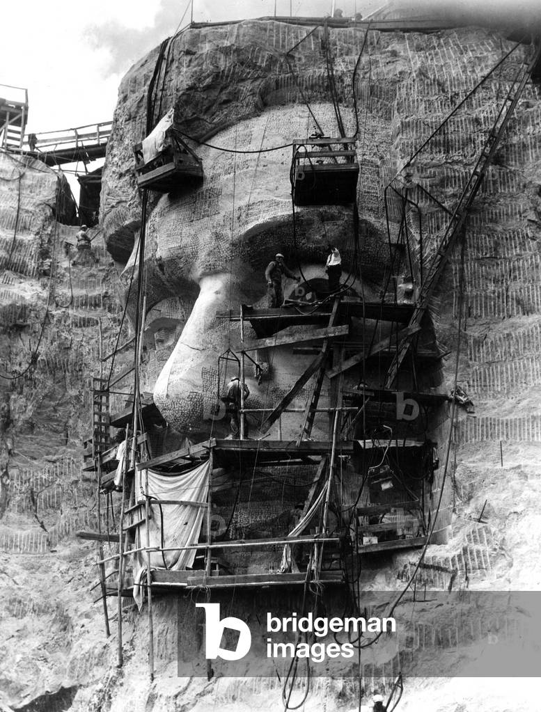 Image of MOUNT RUSHMORE, workers under the direction of Sculptor Gutzon ...