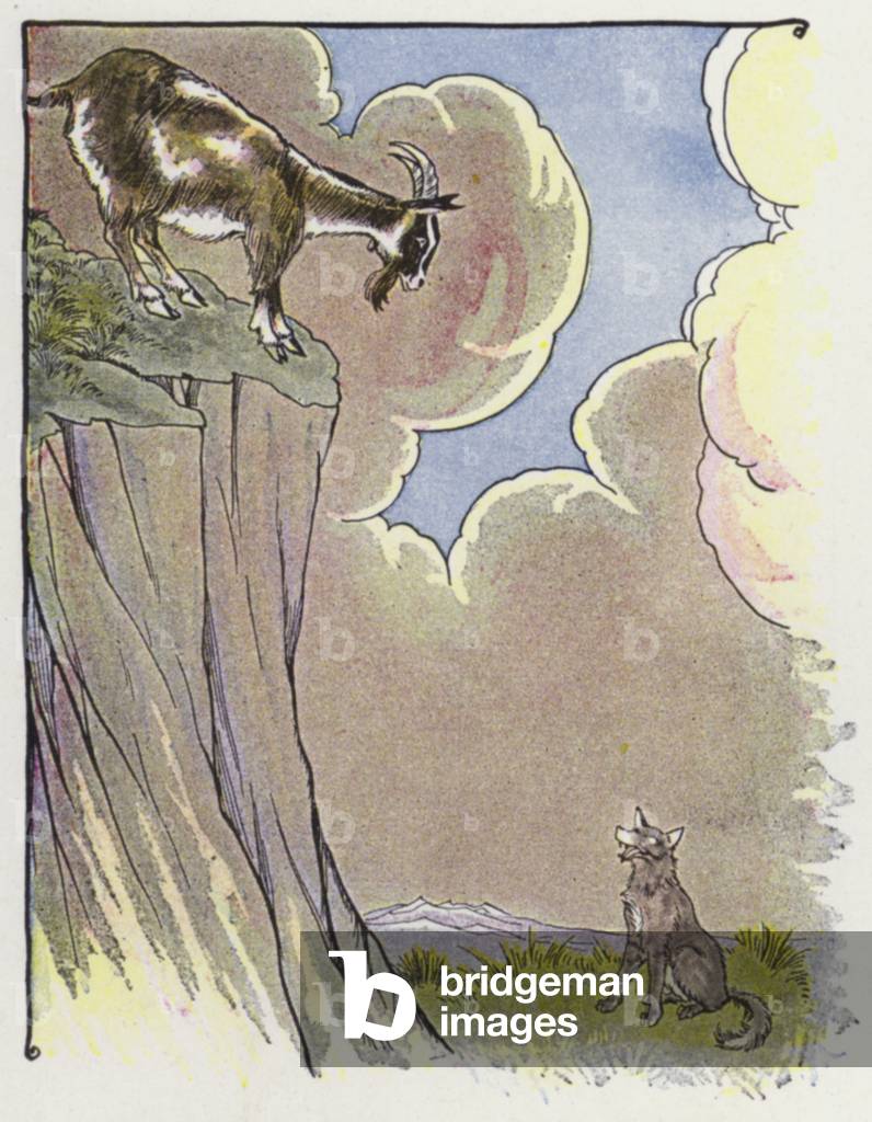 Image of Aesop's Fables: The Wolf and the Goat (colour litho) by Winter ...