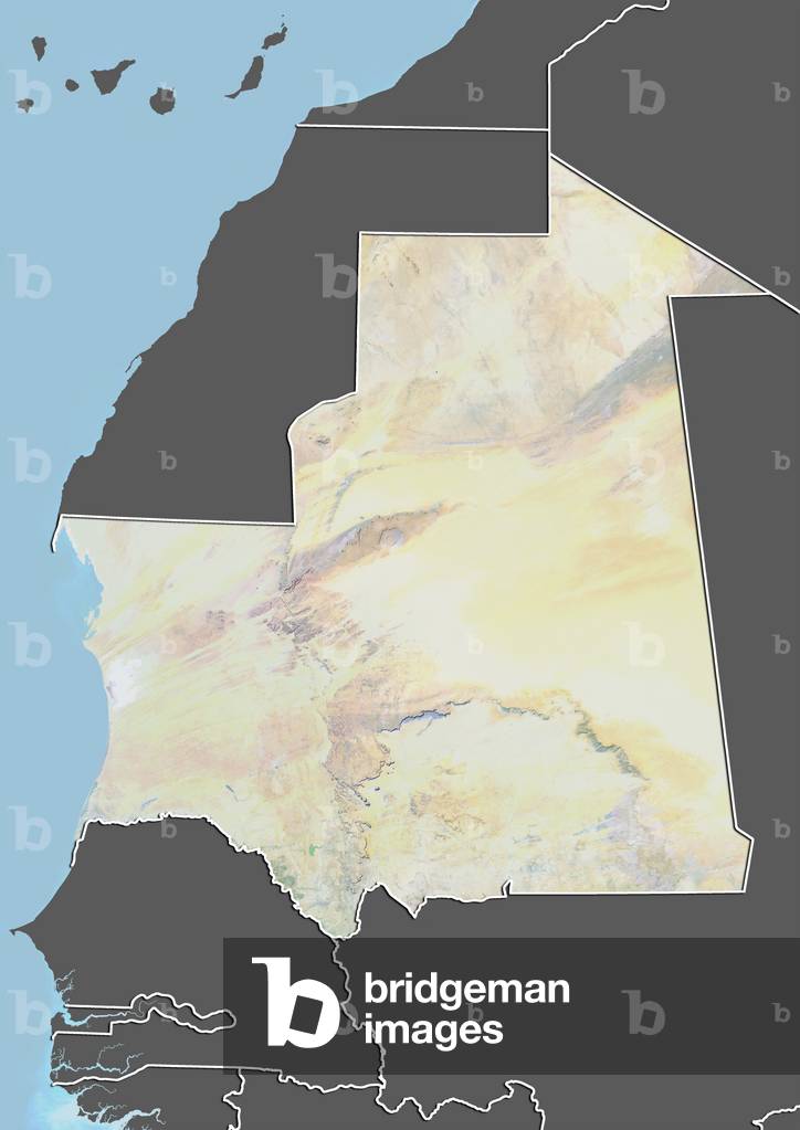 Image of Mauritania, Relief Map With Border and Mask