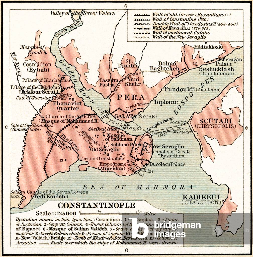Image of Map of Constantinople in the 15th century. From Historical