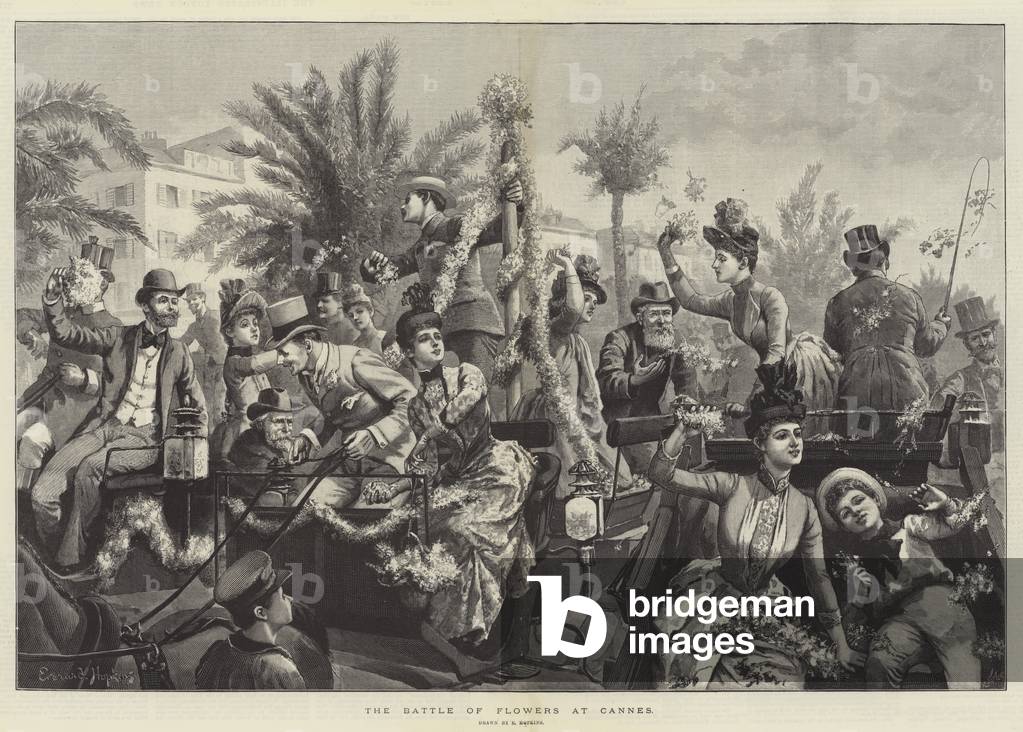 Image of The Battle of Flowers at Cannes (engraving) by Hopkins ...