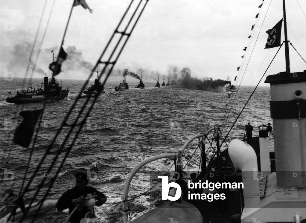 Image of Fleet review before Adolf Hitler, 1936 (b/w photo)