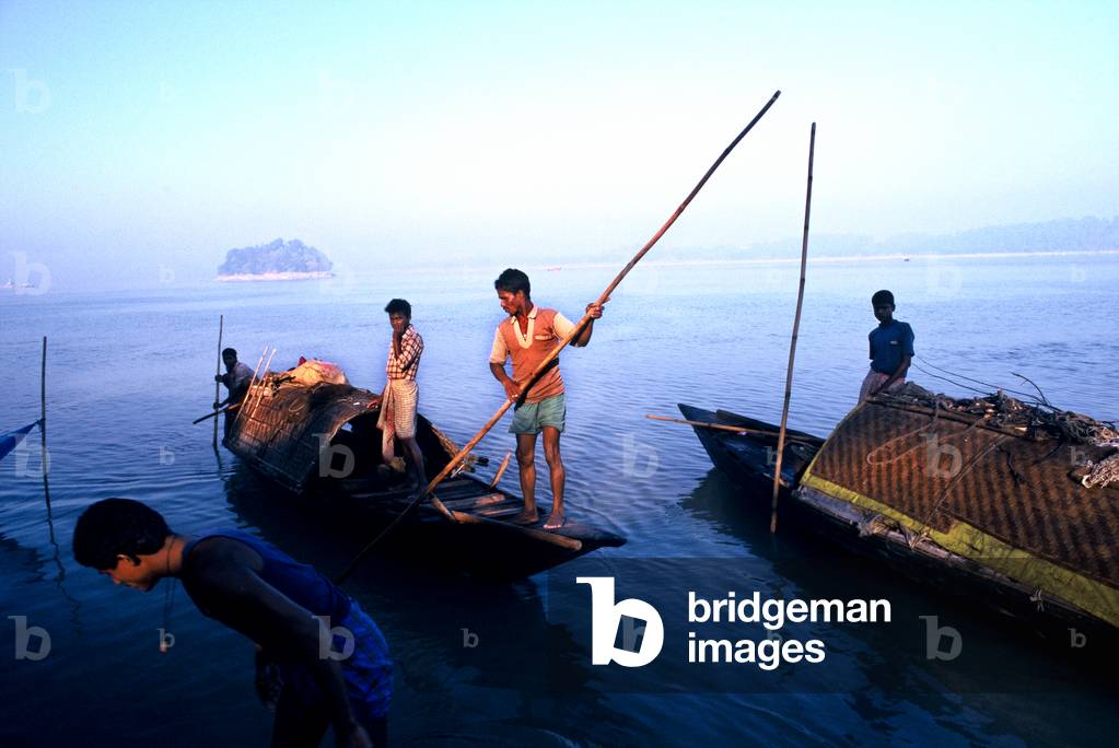 Image of Fishing boats, on the Brahmaputra river, in Gauhati, Assam ...