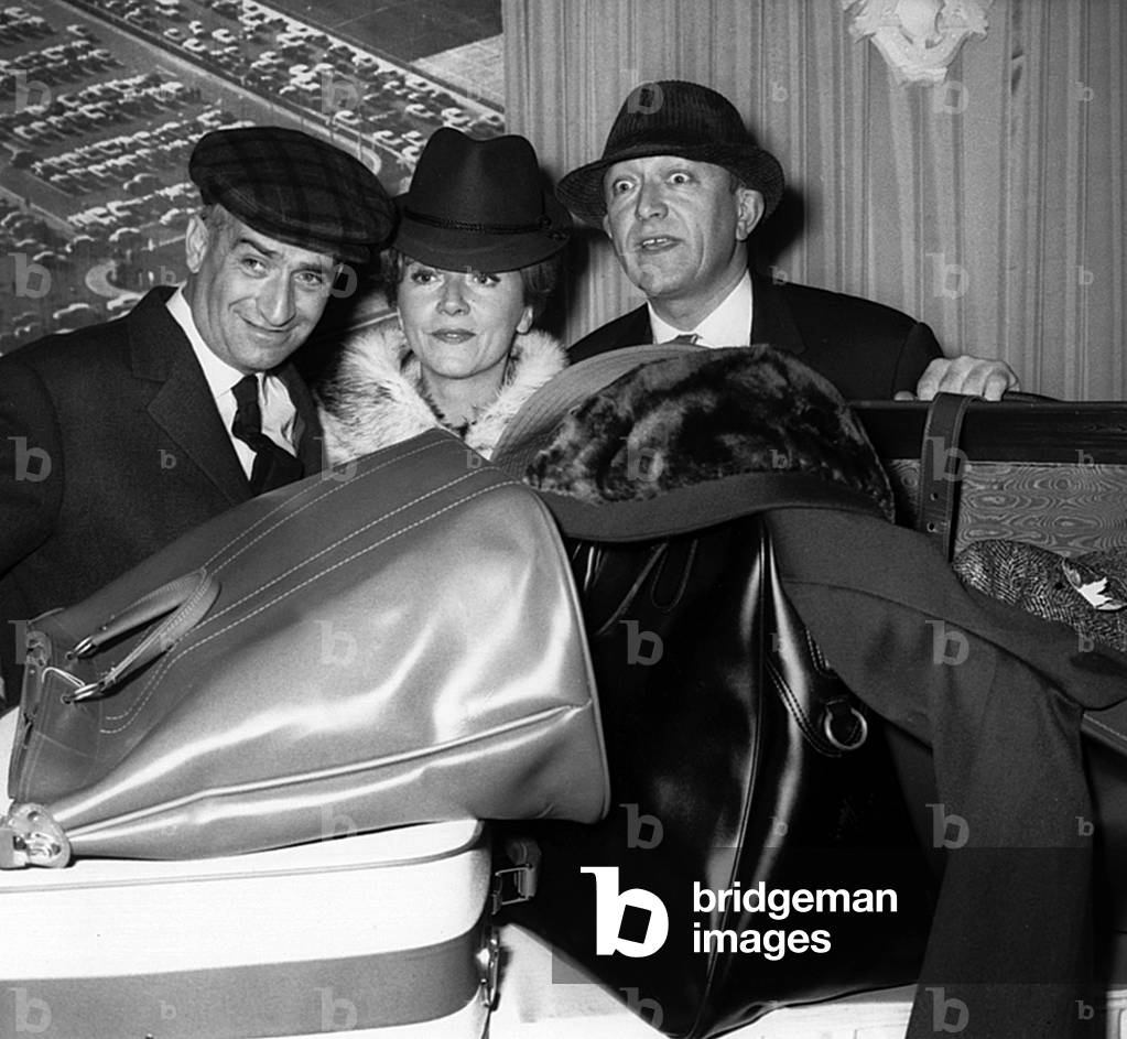 Image of French Comedians Louis De Funes, Colette Brosset and Robert Dhery