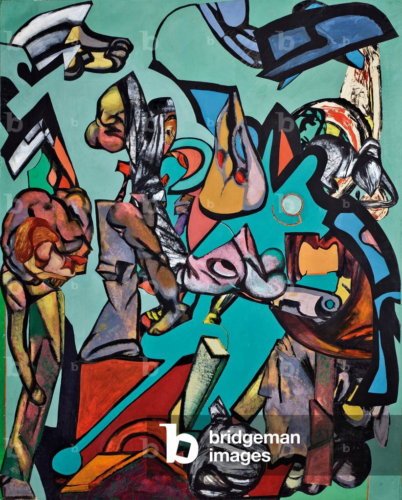 Image of Domestic Scene with Green Dog, 1978 (Collage, Gouache and ...