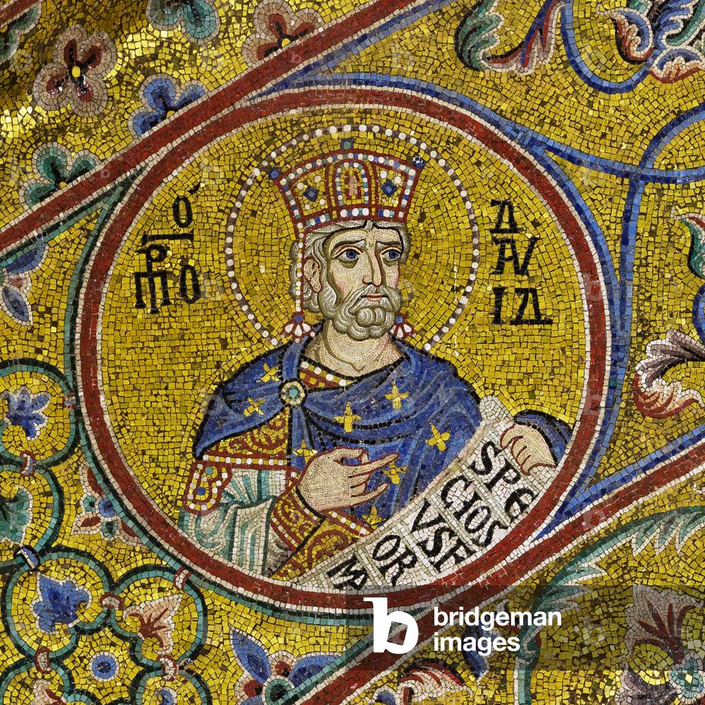 Image of Apsidal arch: King David, byzantine school mosaic with a ...