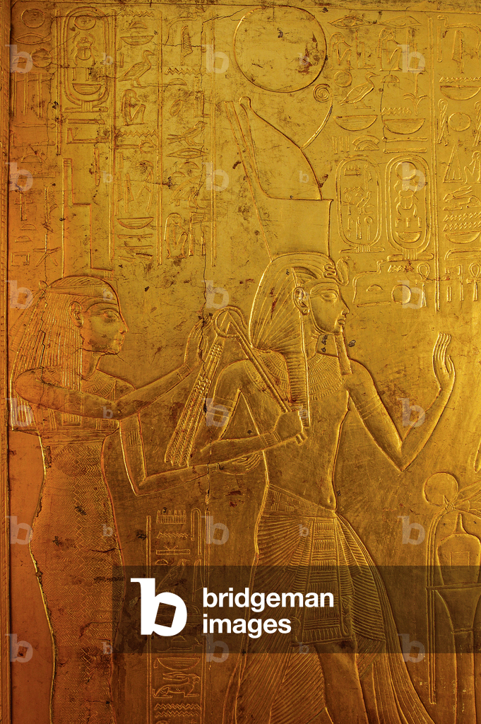 Image of Gold shrine surrounding sarcophagus depicts Goddess Isis,KV 62 ...