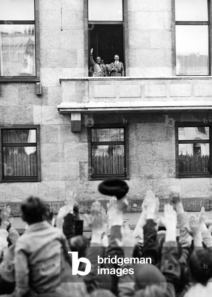 Image of Mussolini with Hitler on the balcony of the Reich Chancellery,