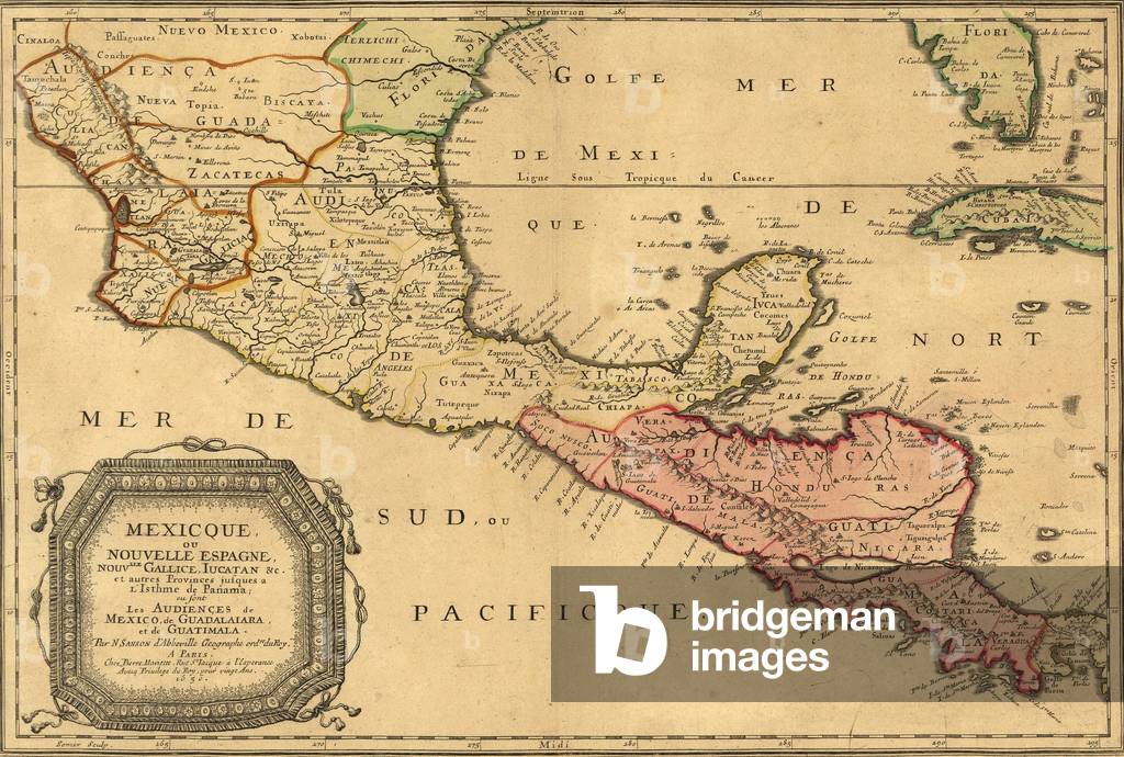Image of 1656 map of Central America and Mexico, showing many modern by ...