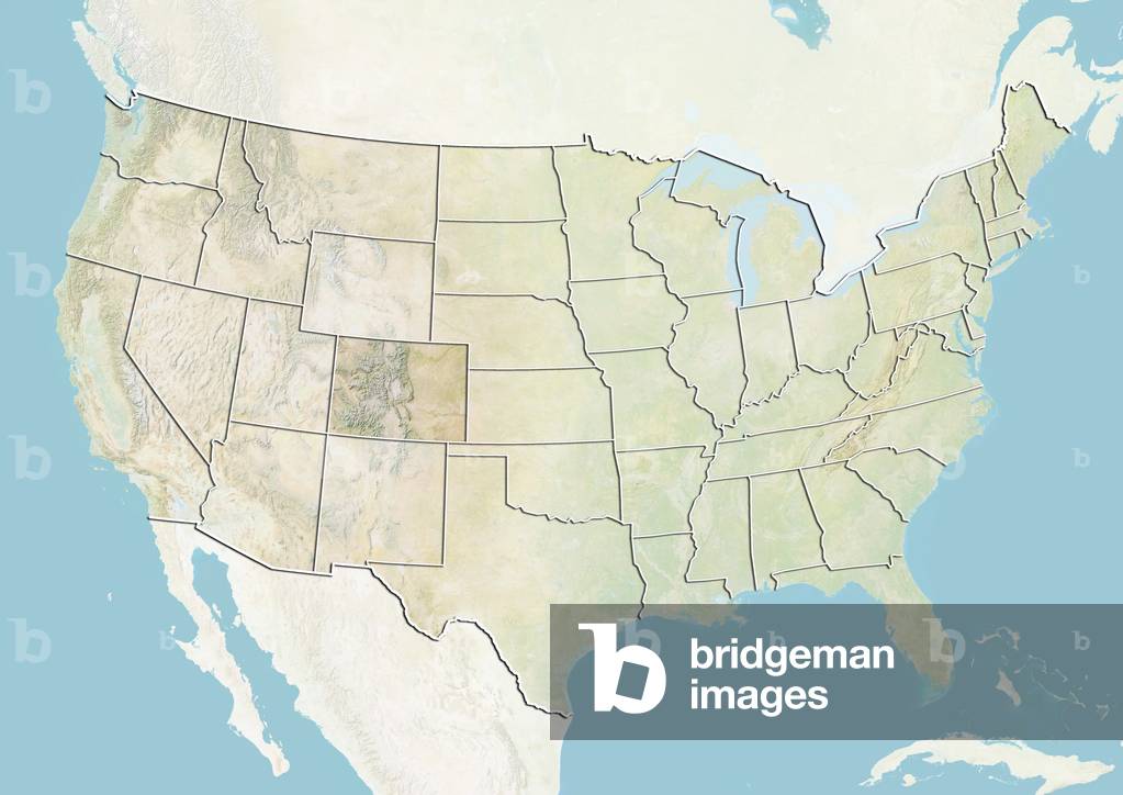 Image of United States and the State of Colorado, Relief Map