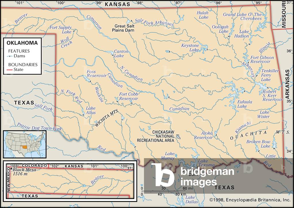 Oklahoma Lakes And Rivers Map Lake O' The Cherokees Sub Watershed