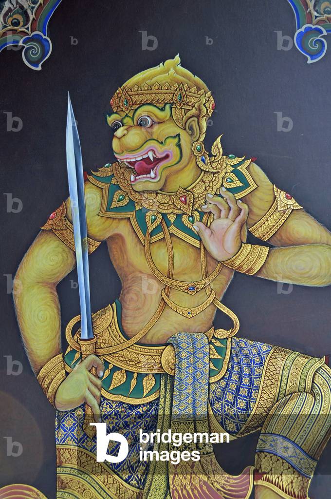 Image of Wall painting of a demon, detail of the Ramakien (Ramakian,