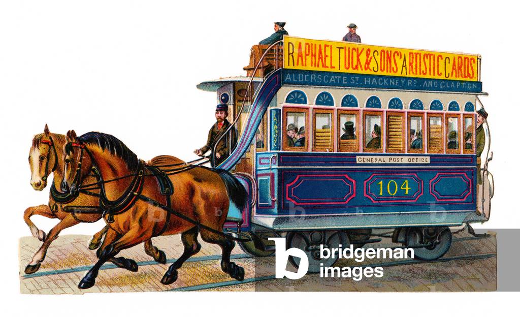 Image of A Victorian Paper Scrap Relief of a horse drawn tram, by ...