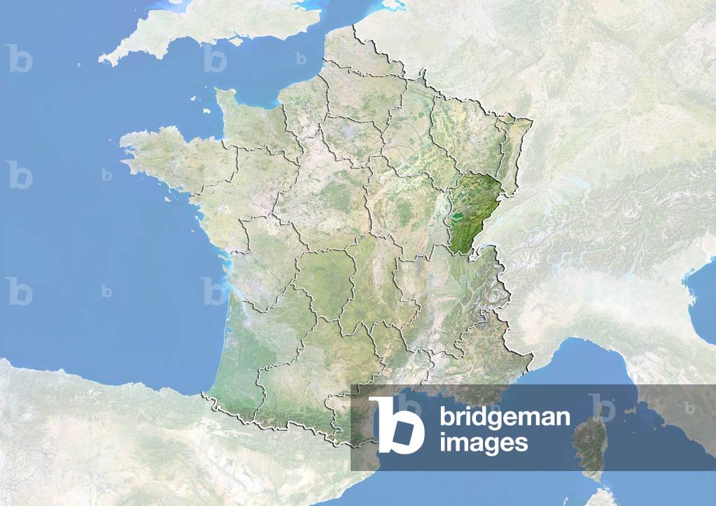 Image of France and the Region of Franche-Comte, Satellite Image With Bump
