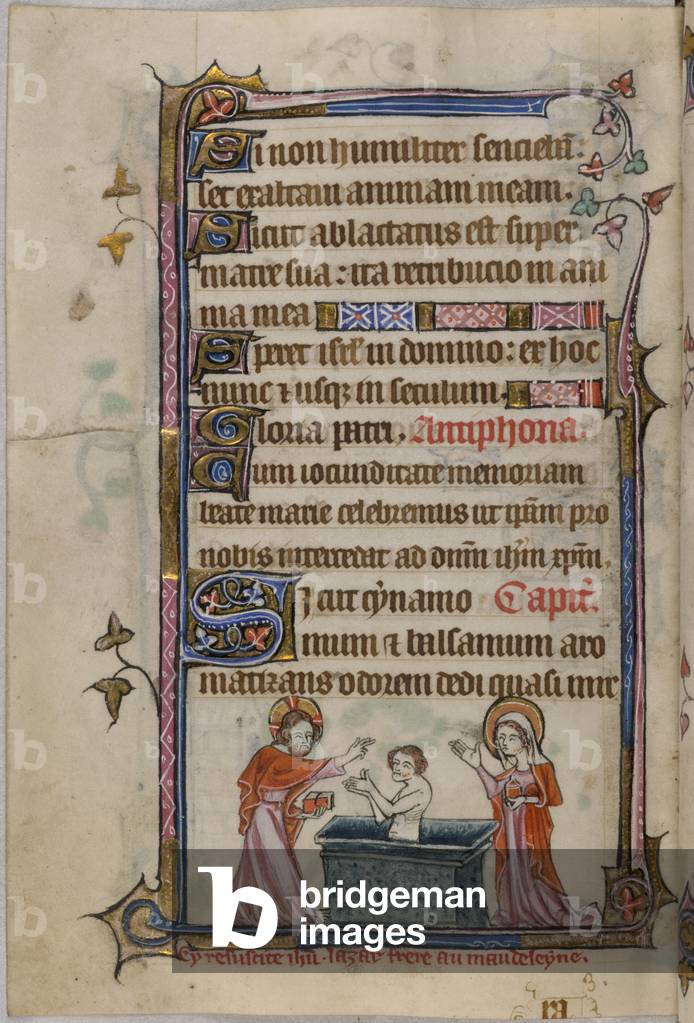 Image of Bas-de-page scene of Christ reviving Lazarus, 14th century ...