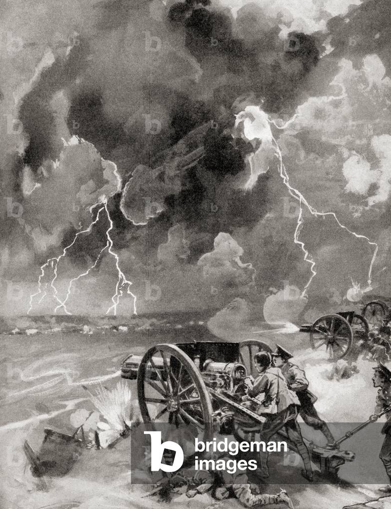 Image of British soldiers fighting in a thunderstorm at The First Battle