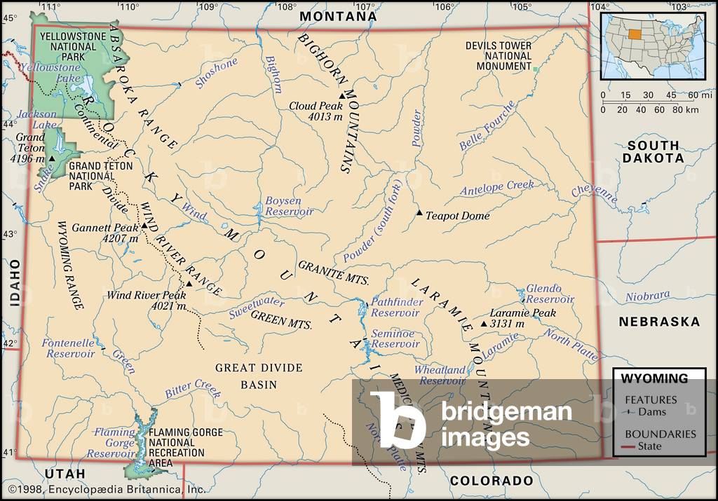 Image of Physical map of Wyoming