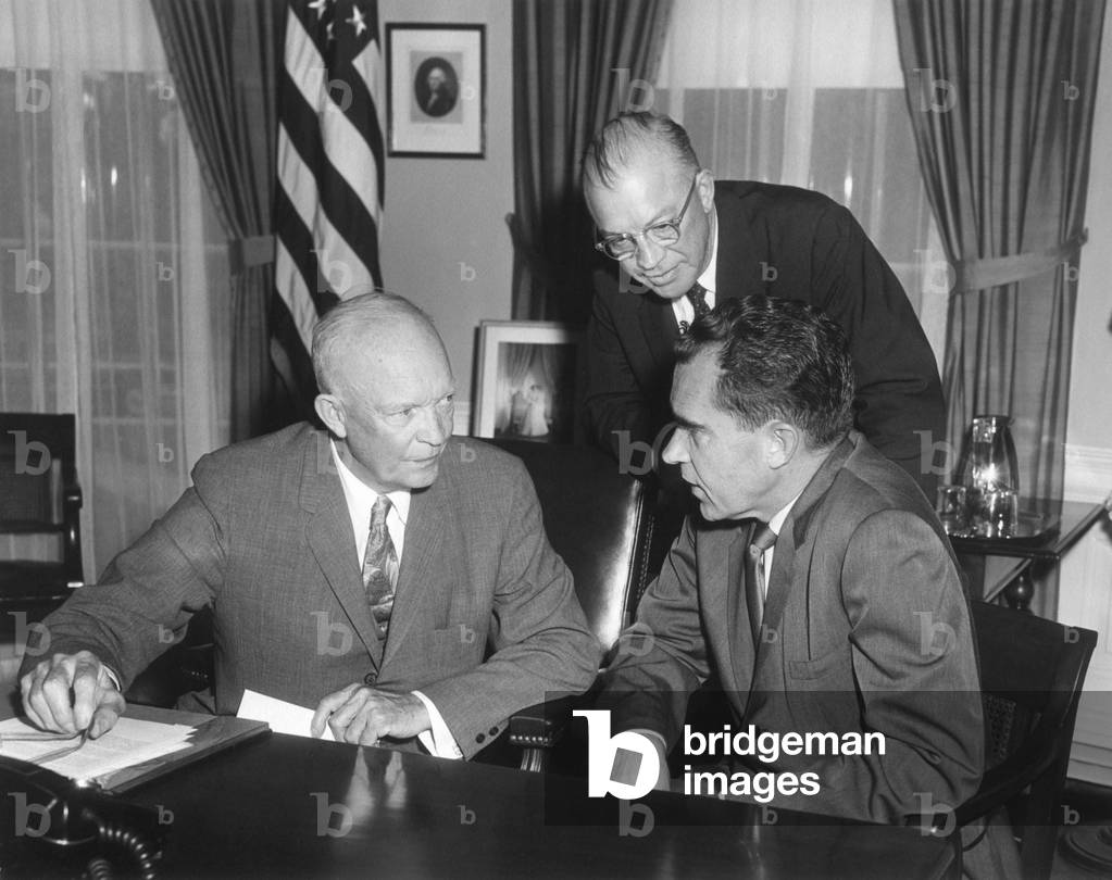 Image of President Eisenhower meeting with Richard Nixon and Milton ...