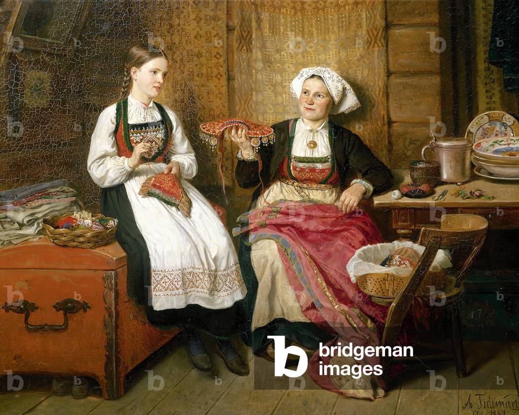 Image of Norway, painting of A Norwegian bride preparing the ...