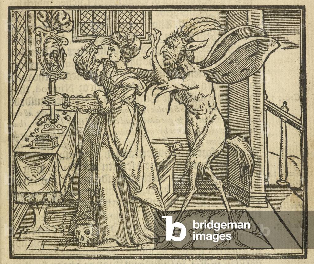Image of The Devil tempts a woman to Pride, from 'A Crystal by English ...