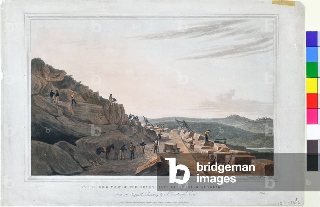 Image of Exterior view of the Devon Haytor Granite Quarries, 1825 (hand ...