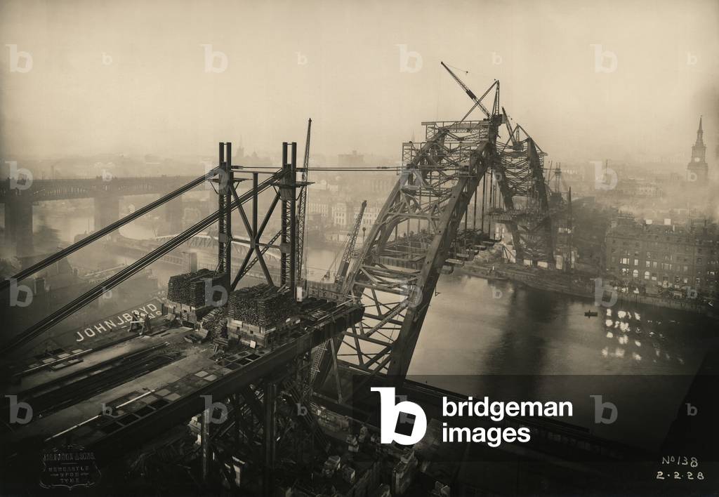 Image of View of progress with the Tyne Bridge, showing the two