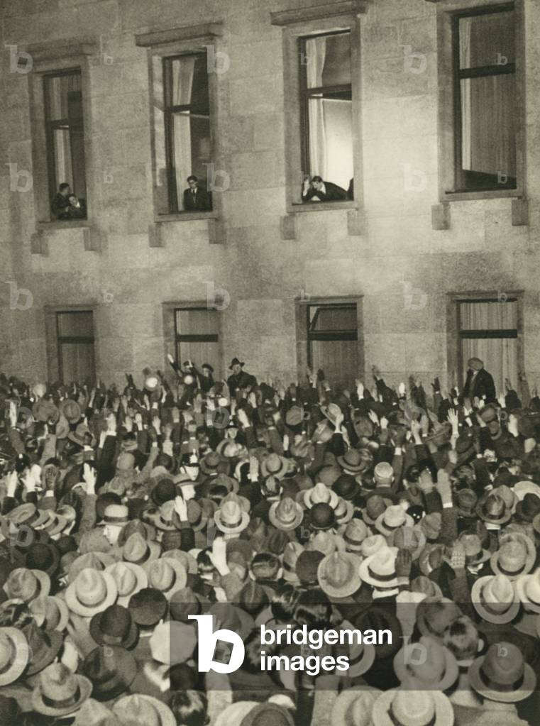 Image of Crowds in Berlin acclaiming Nazi leader Adolf Hitler on the by ...