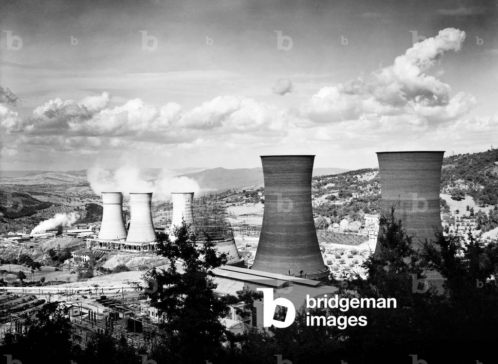 Image of Geothermal Power Plant in Larderello, Italy 1955 (b/w photo)