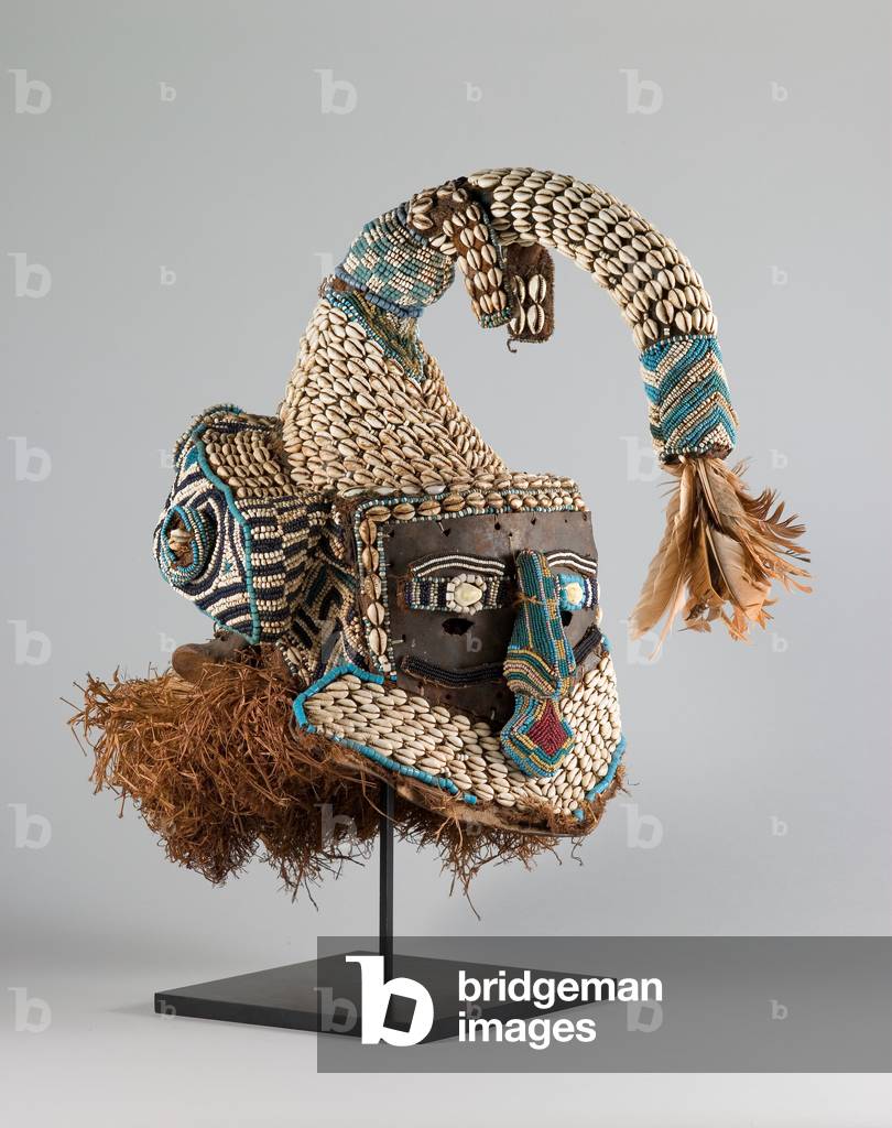 Image of Helmet Mask (mukenga), C20th (cloth with cowrie shells, glass ...