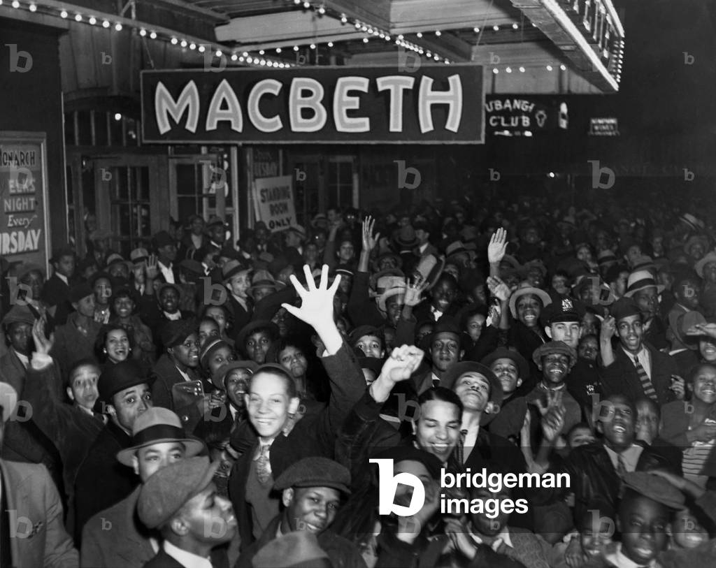 Image of African American crowd celebrates 'Voodoo Macbeth, 1936. It was a