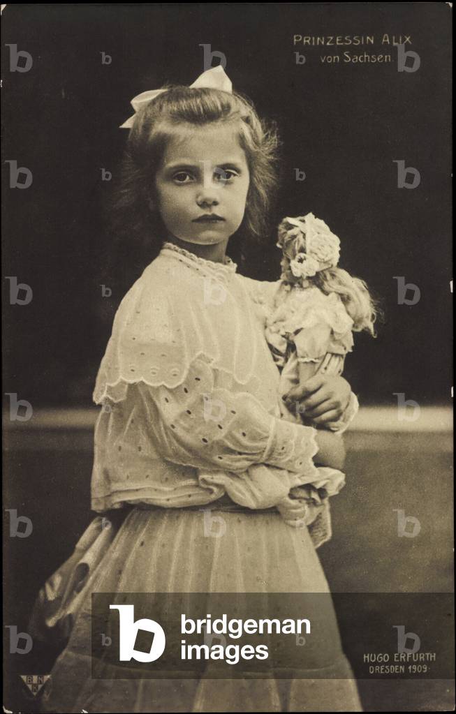 Image of Ak Princess Alix of Saxony with doll in arm, (b/w by German ...