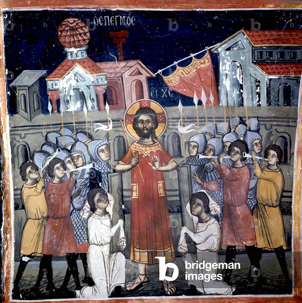 Image of The Mocking of Christ (wall painting) by Byzantine, (15th Century)