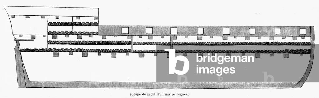 Image of PLAN OF SLAVE SHIP Side view of a slave ship,